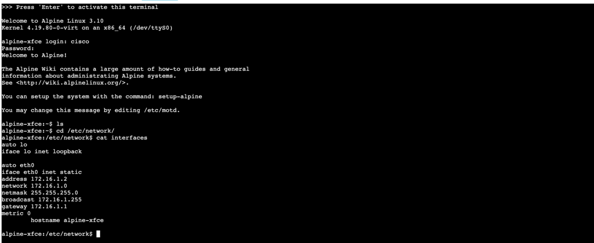 CML2-P Alpine desktop network settings - Networks Learning